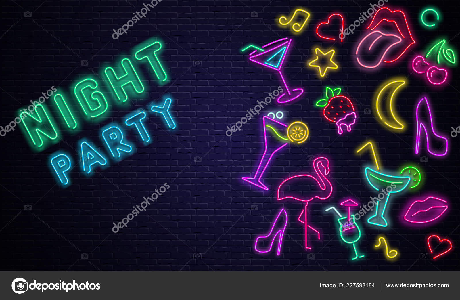 Black night party background with colorful neon decoration. Stock ...