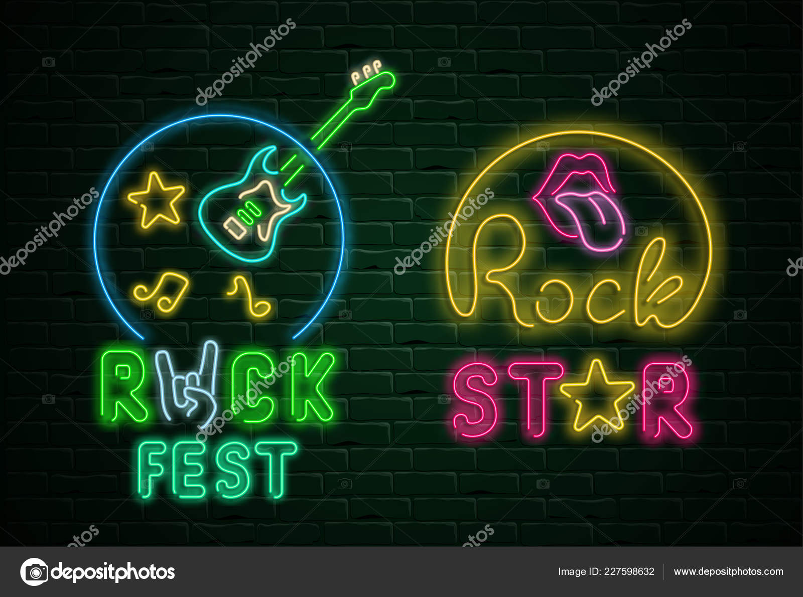 Rock star and fest neon colorful signboard. Stock Vector Image by ...