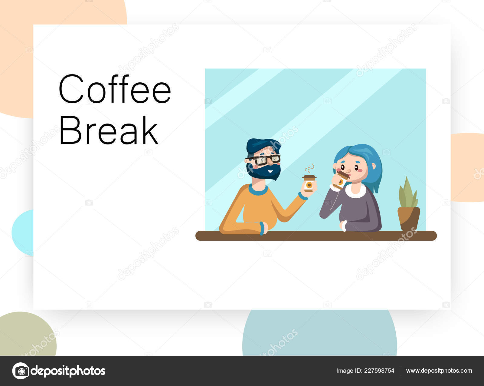 Coffee break. Two people drinking coffee at table. Stock Vector Image ...