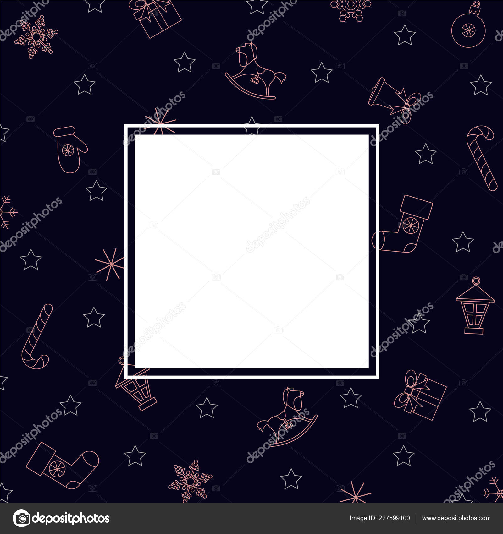 Christmas and New Year background with square frame and pink Chr Stock ...