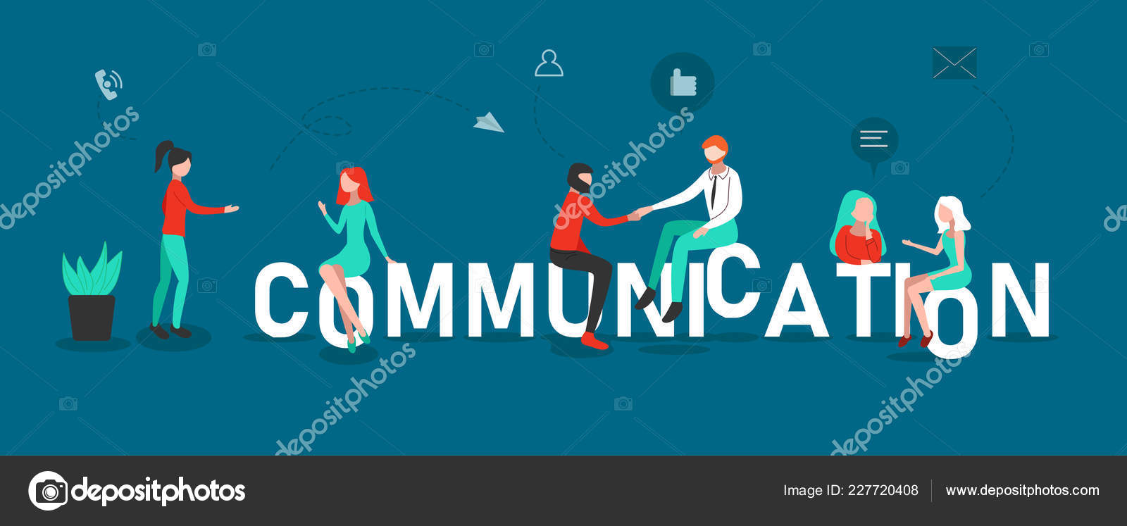 Communication poster with people talking. Flat style design. Stock ...
