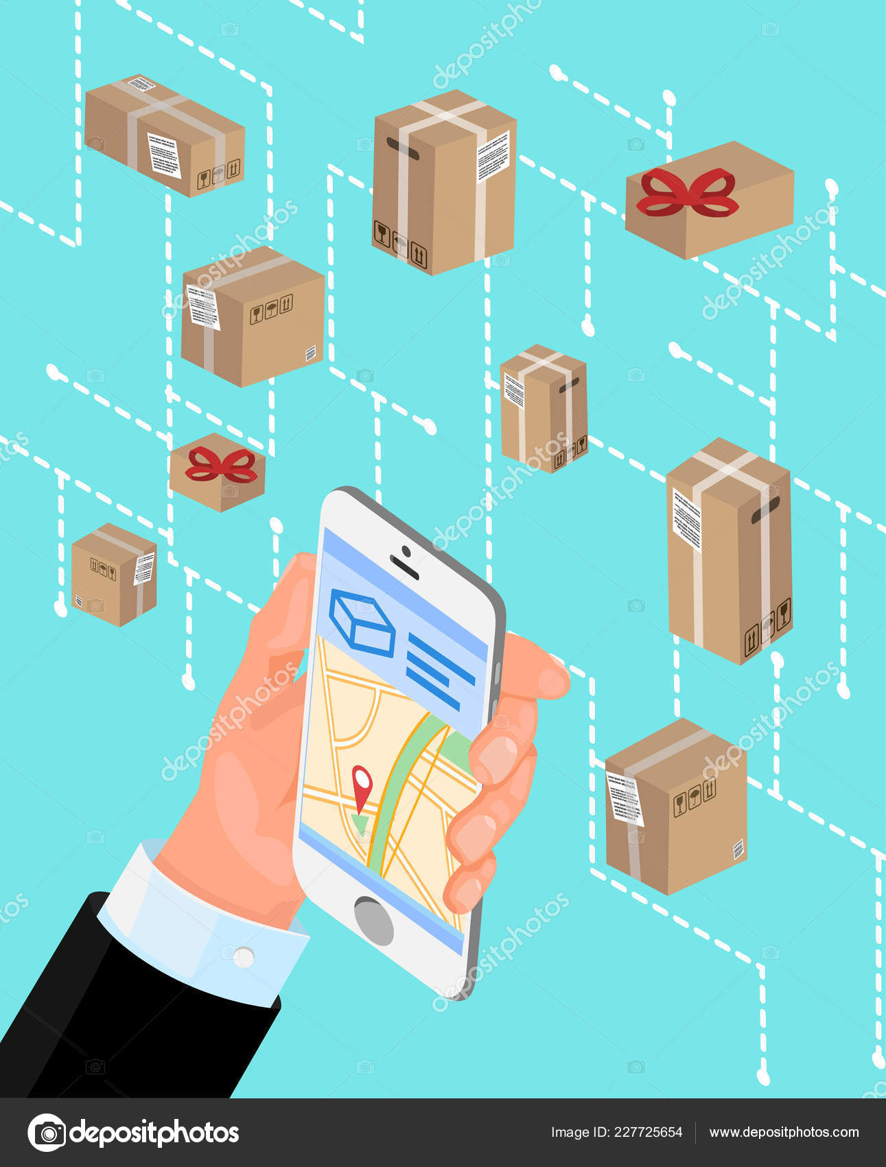 Delivery app background with smartphone and boxes. — Stock Vector ...