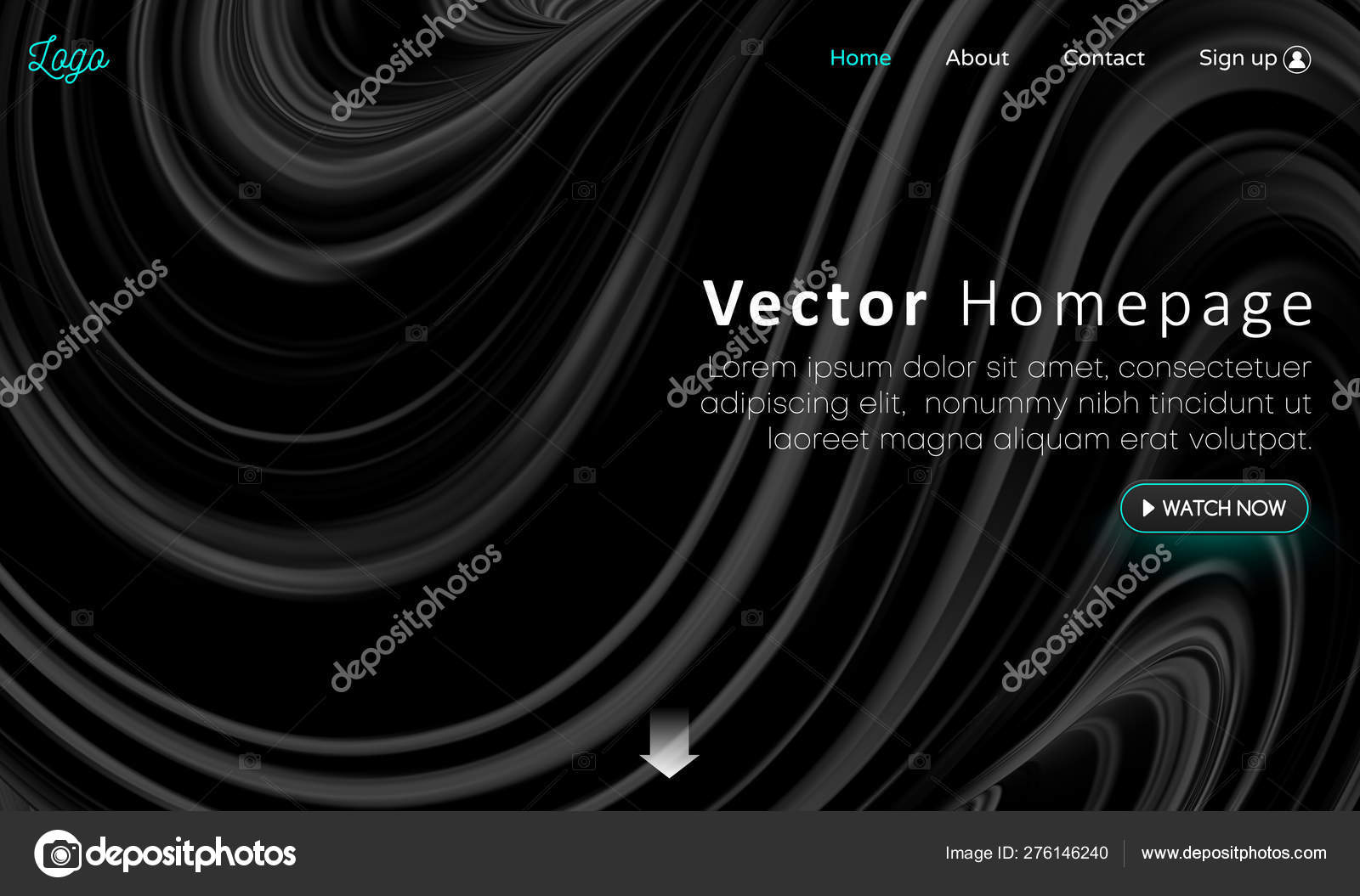 Black web homepage template with buttons and abstract brushstrok Stock ...