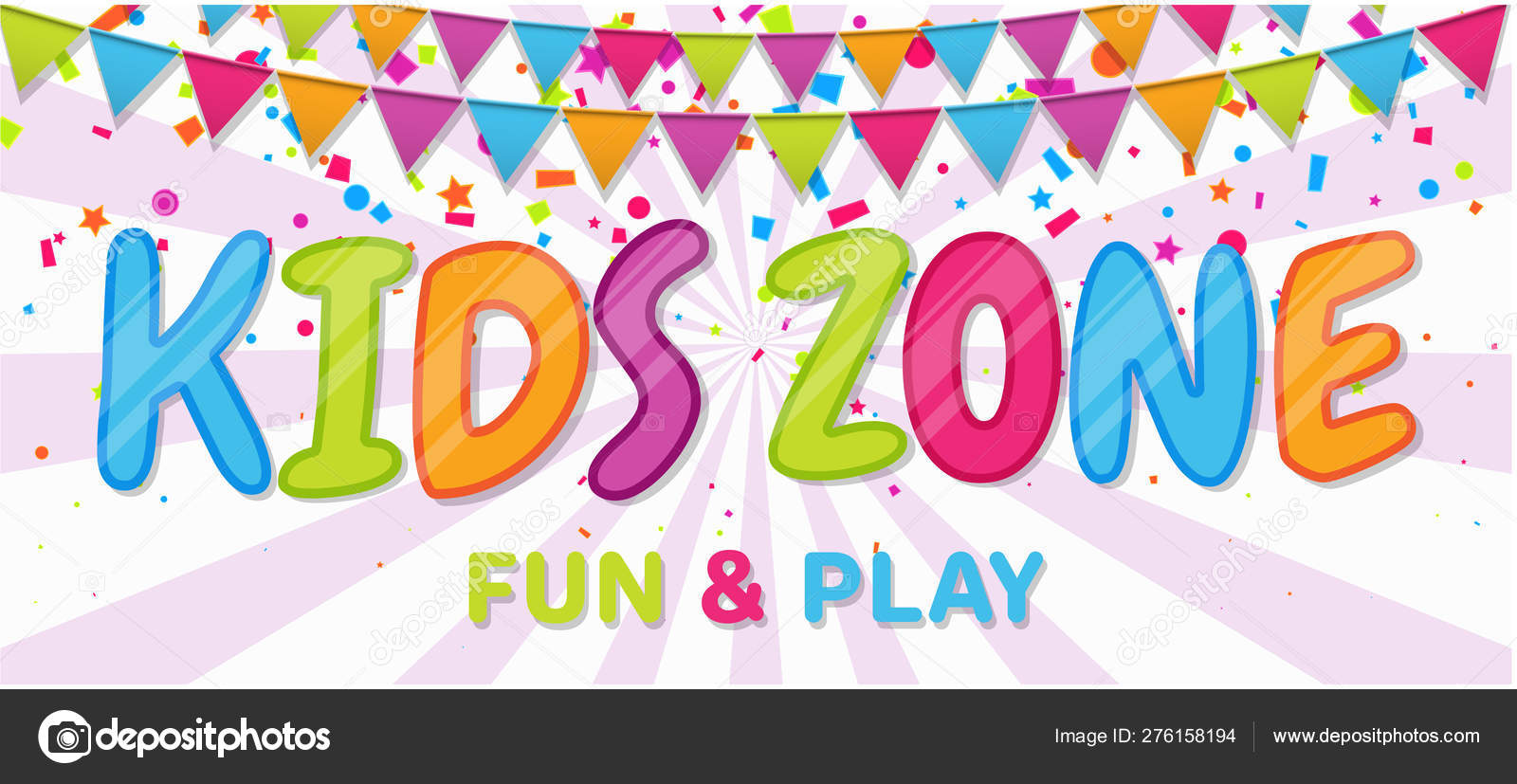 Colorful banner for kids zone in cartoon style. Place for fun an ⬇ ...