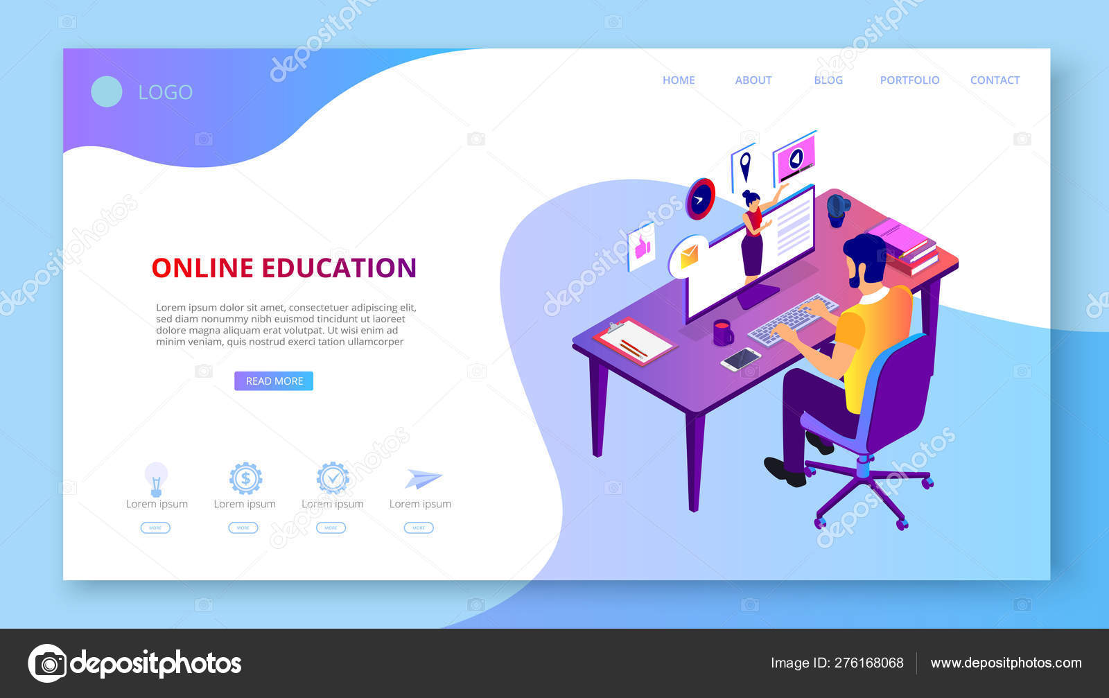 Online education. Background or homepage template with man study Stock ...