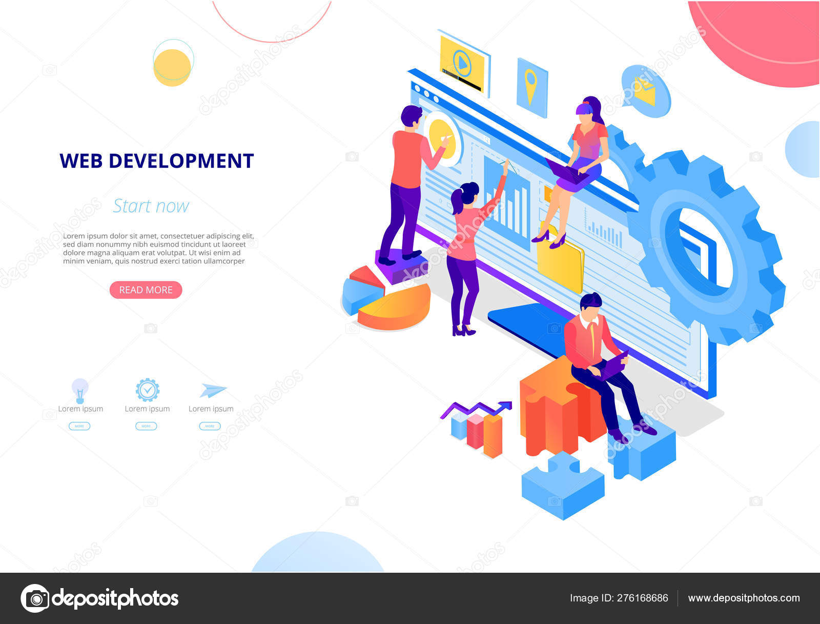 Web development. Landing page or homepage template with computer Stock ...