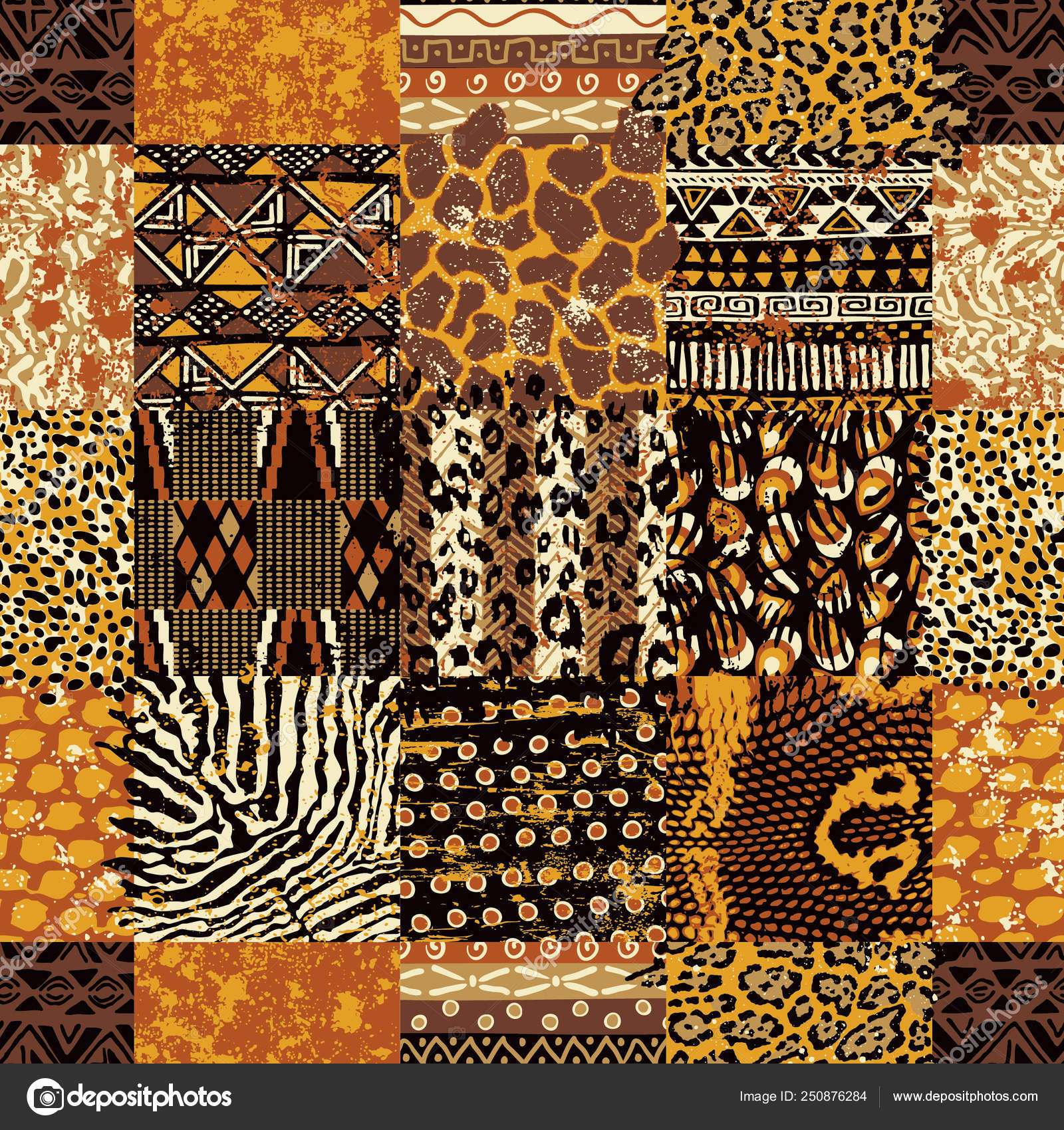 African Fabric Wild Animal Skins Patchwork Abstract Vector Seamless ...