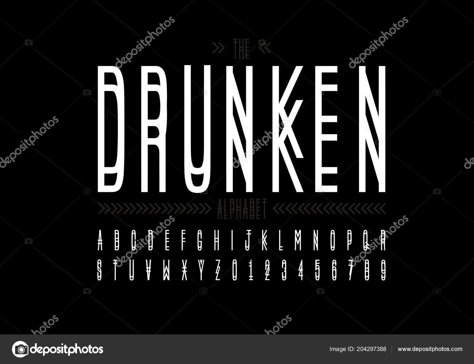 Drunken Stylized Font Alphabet Numbers Black Background Vector ...