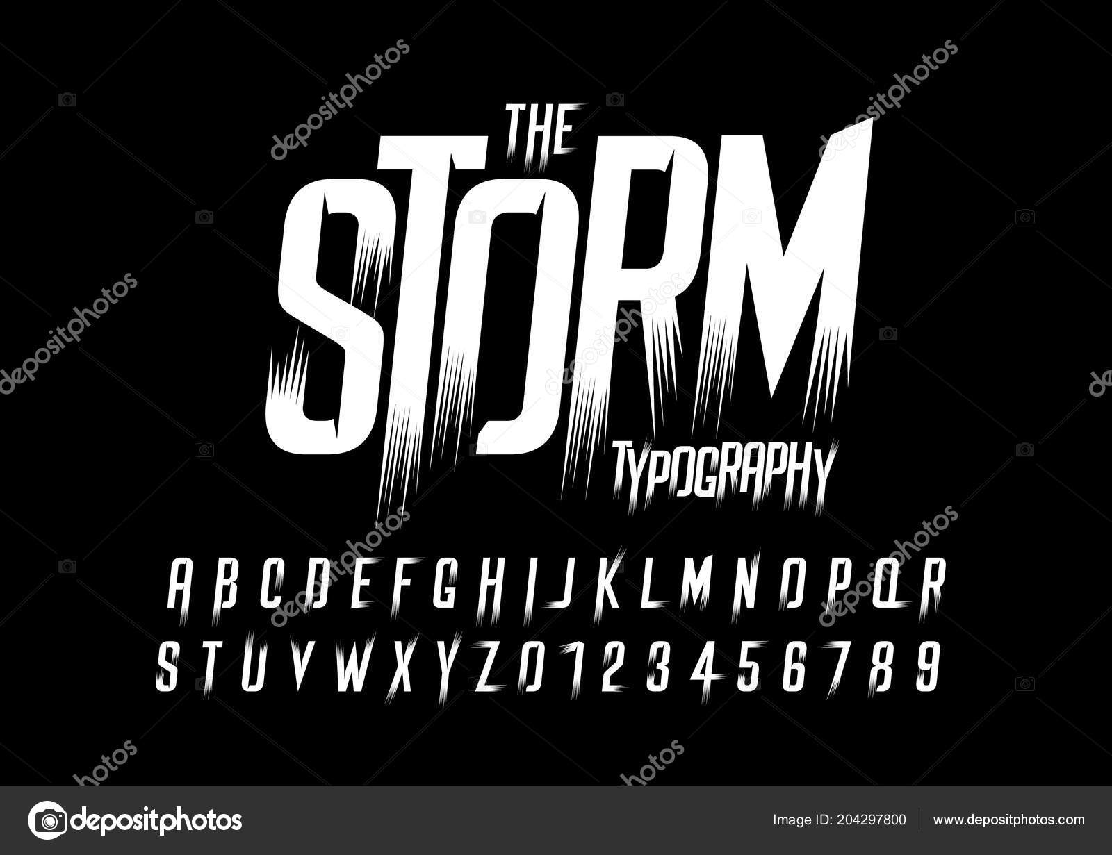 Storm Stylized Font Alphabet Numbers Vector Illustration — Stock Vector ...
