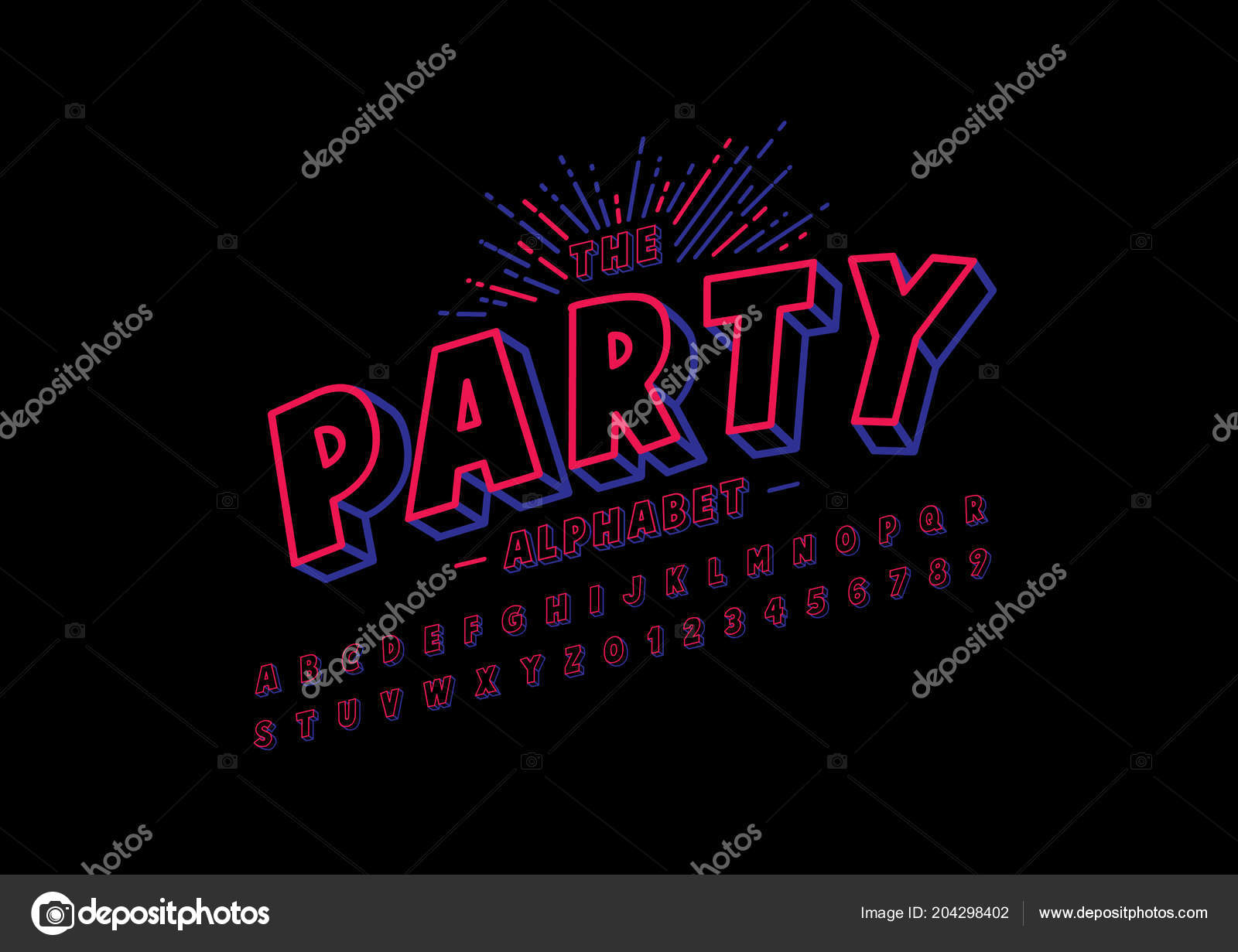 Word Party Stylized Font Alphabet Black Background Vector Illustration ...
