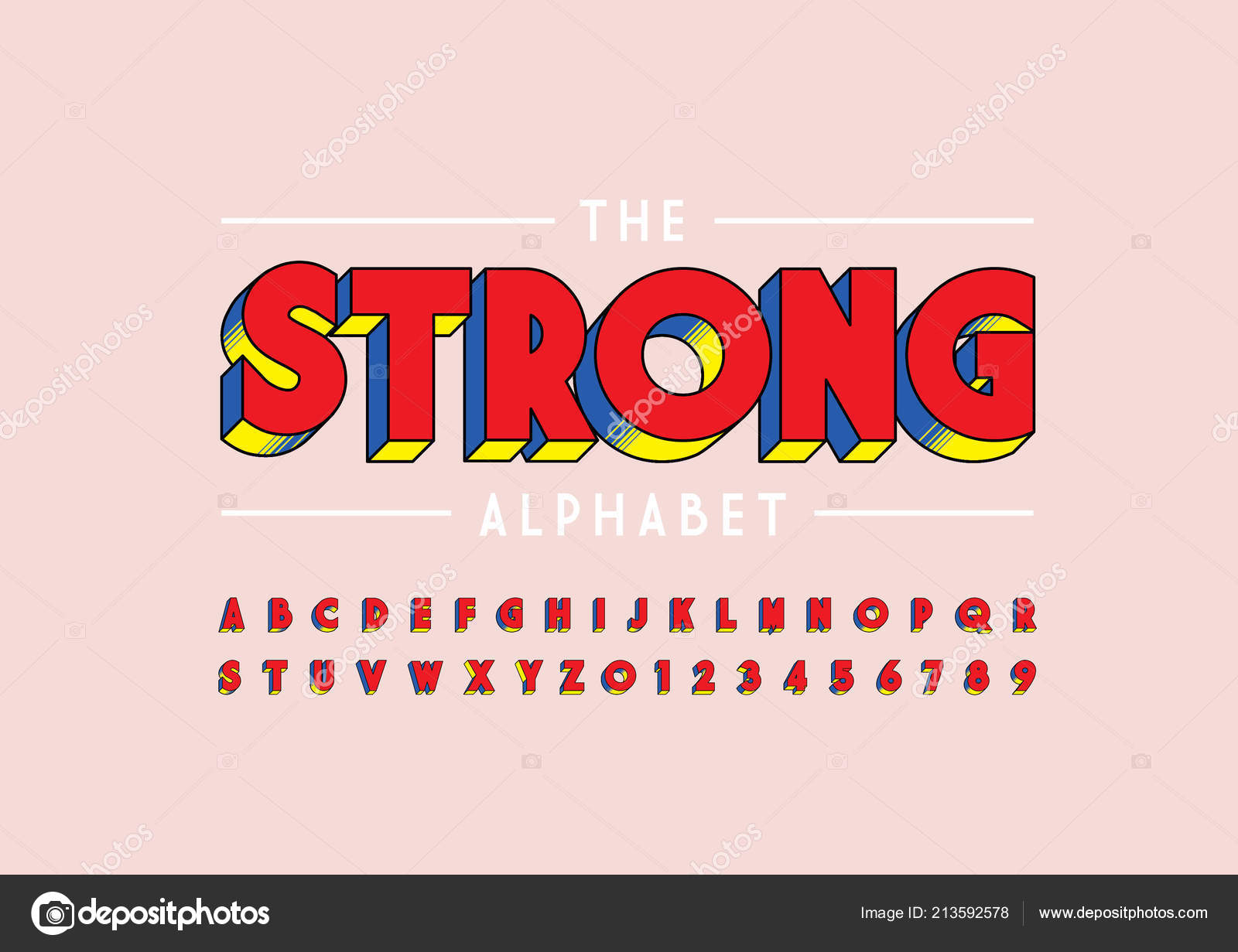 Strong Design Font Alphabet Template Colorful Vector Illustration ...