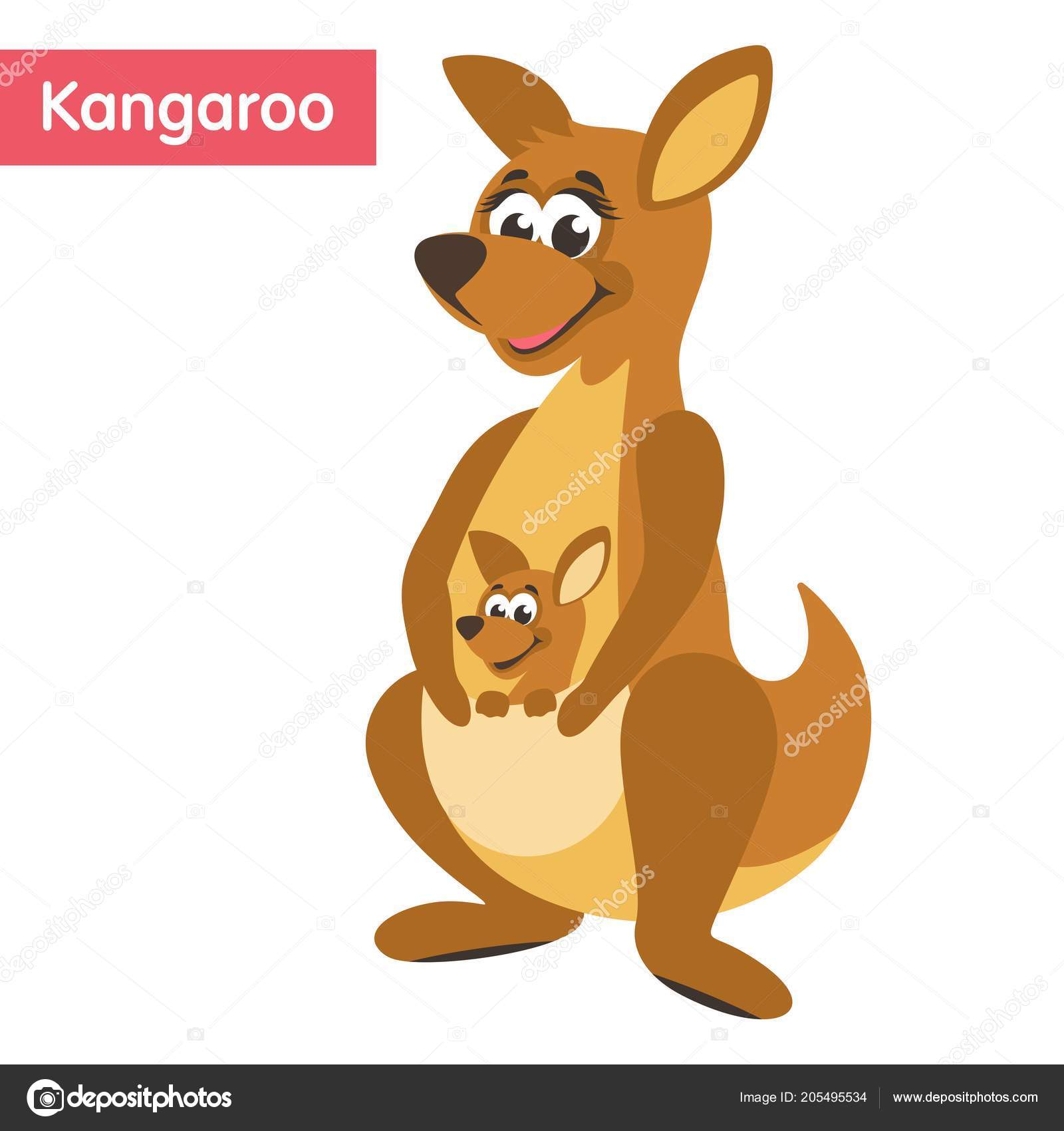Cute Mom Kangaroo Kangaroo Child Her Bag Cartoon Character White Stock ...