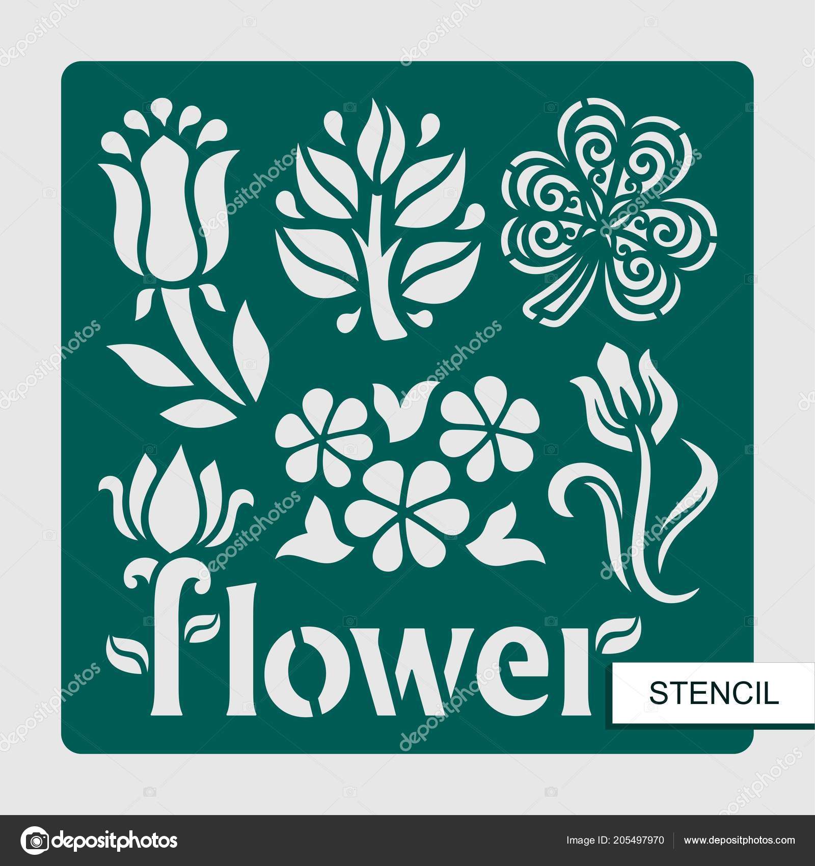 Stencil Motivos Florales Con Alcatraces Manzanillas Trébol Hojas ...