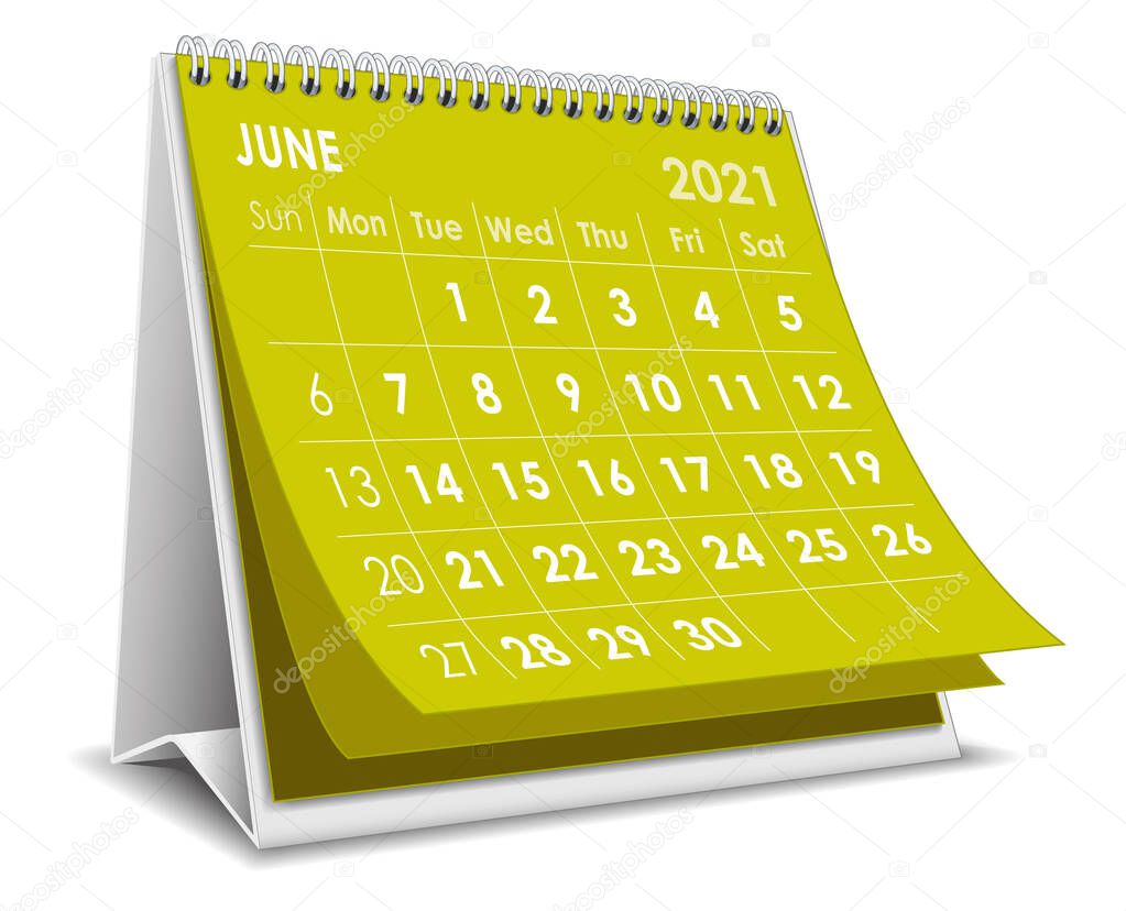 Vector Desktop Calendario Junio 2021 Aislado Fondo Blanco Vector de ...
