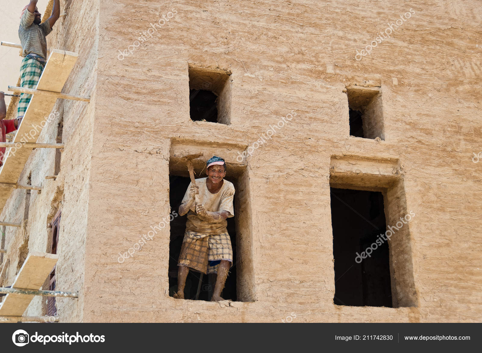 Man Working House Smiles Camera May 2007 Shibam Yemen Shibam – Stock ...