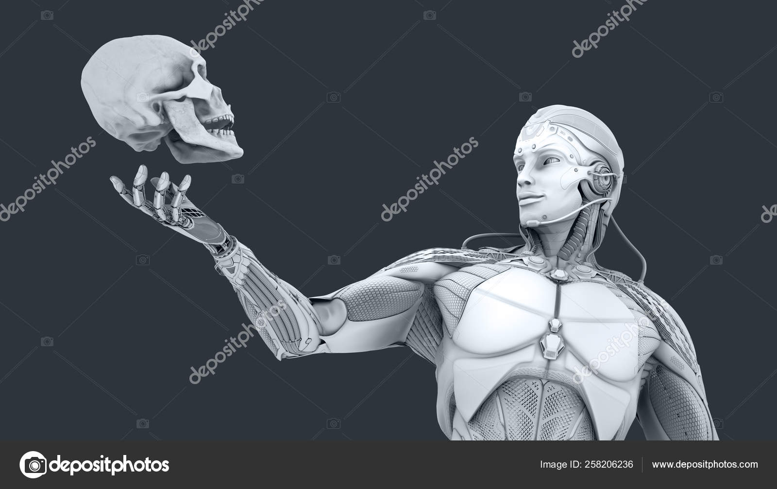 Robot Human Skull Artificial Intelligence Concept Render — Stock Photo ...