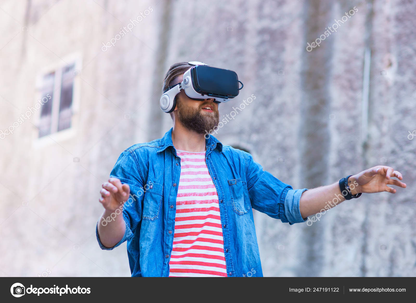 Man Walking Street Augmented Virtual Reality Headset Entertainment ...