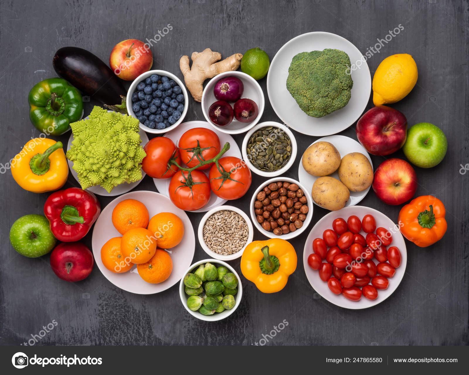 Healthy eating ingredients: fresh vegetables, fruits and superfood ...