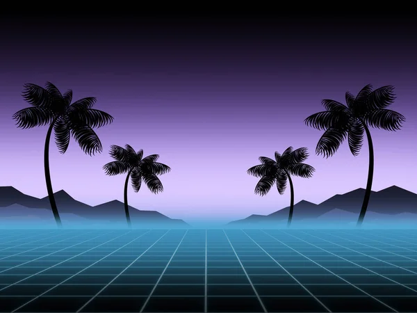 Synthwave Retrowave Background Template Palms Sun Space Computer Game Retro Stock Photo by ...