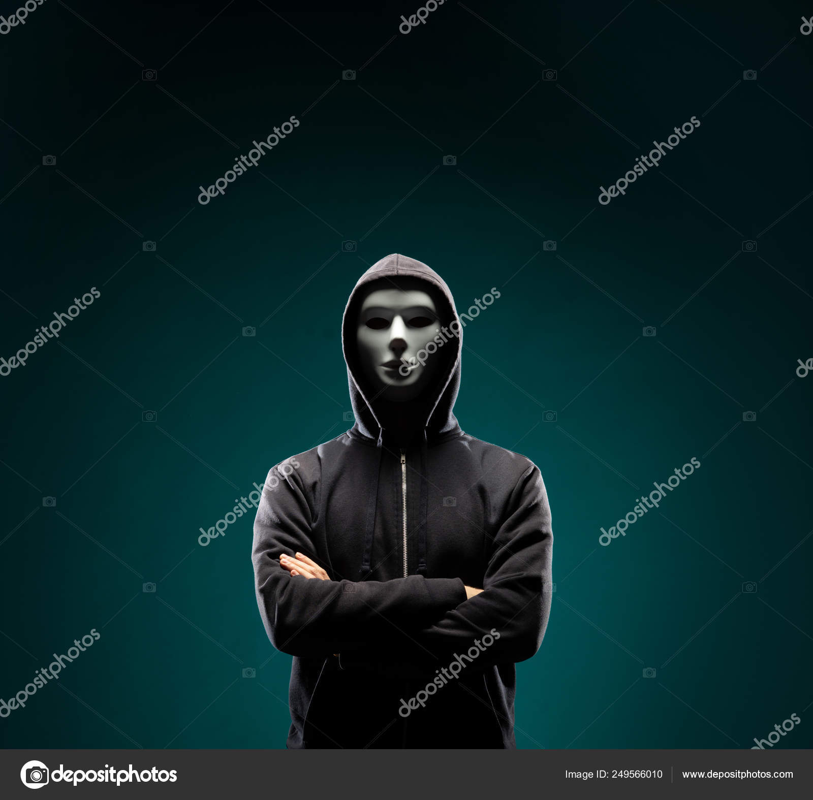 Portrait Computer Hacker White Mask Hoodie Obscured Dark Face Data ...