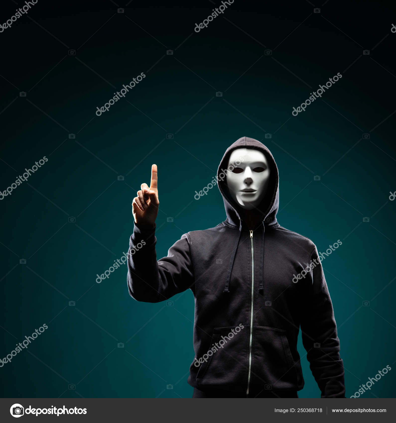 Portrait Computer Hacker White Mask Hoodie Obscured Dark Face Data ...