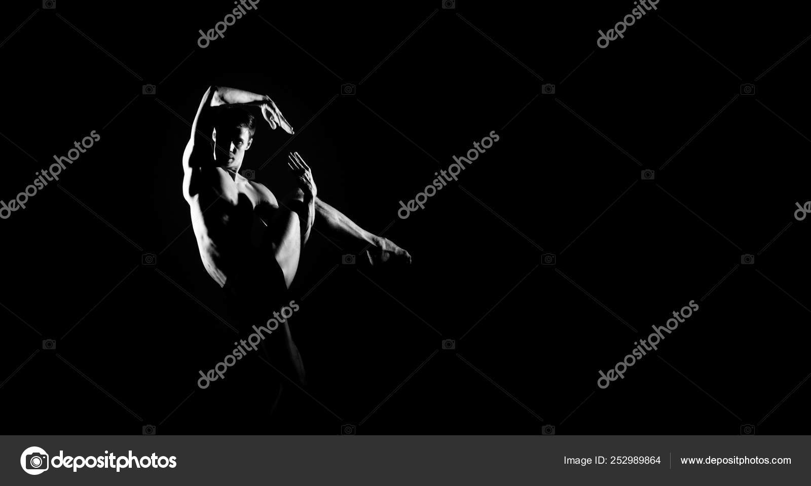 Black White Silhouette Trace Male Ballet Dancer Long Monochrom ...