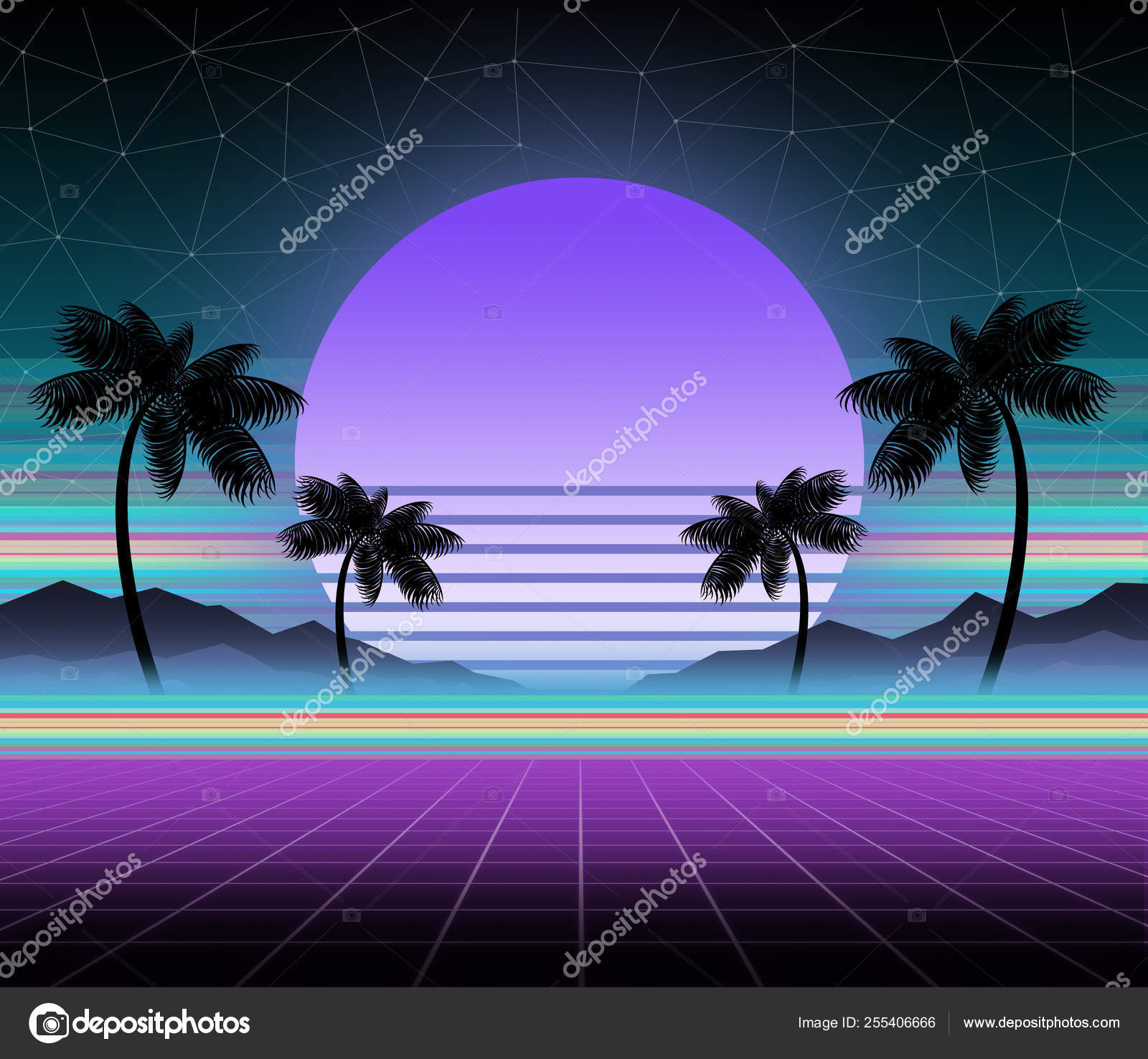 Glowing Neon Synthwave Retrowave Background Template Retro Video Games Futuristic — Stock Photo ...