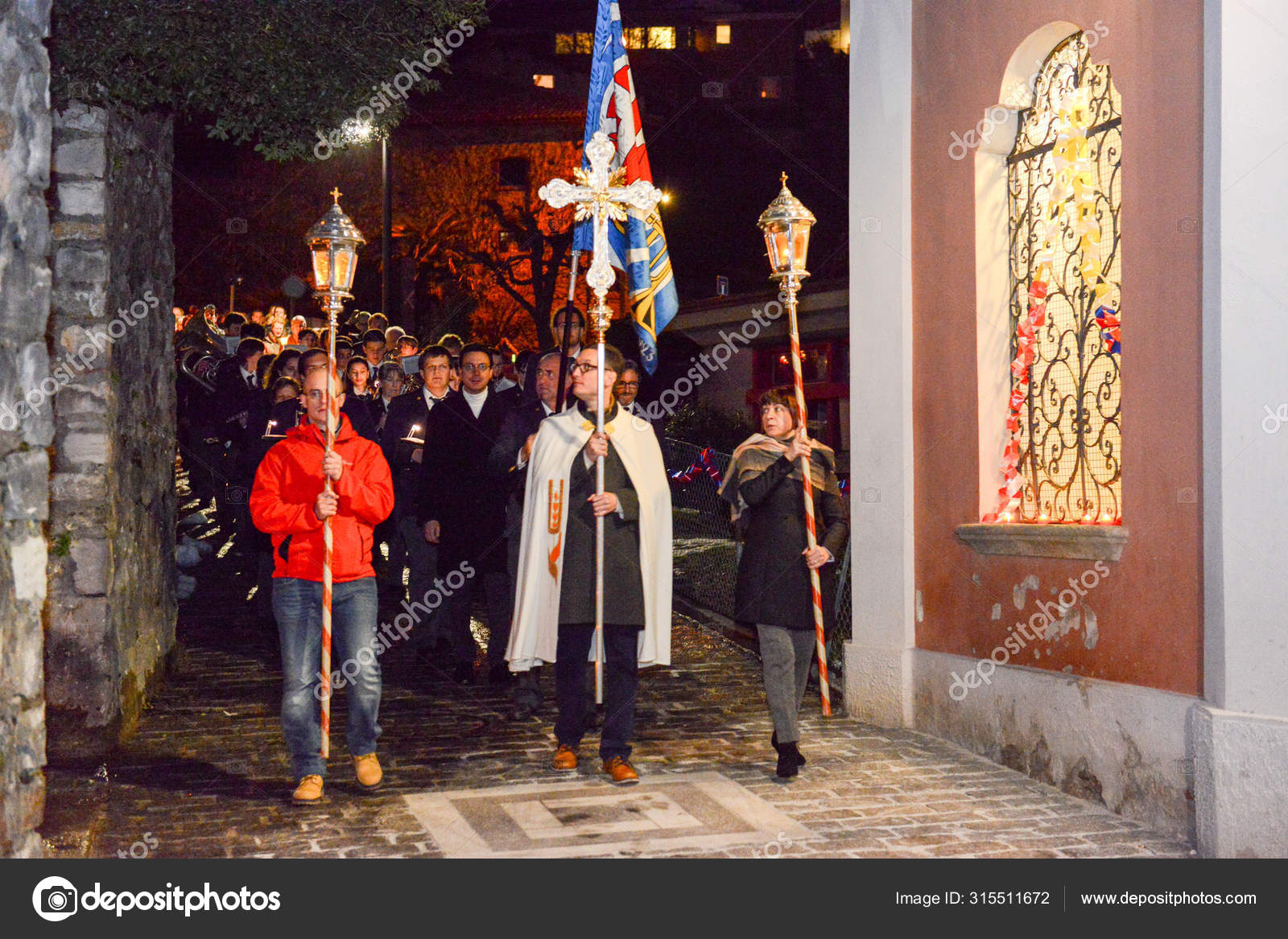 Catholic procession at Agno in Switzerland — Stock Editorial Photo ...