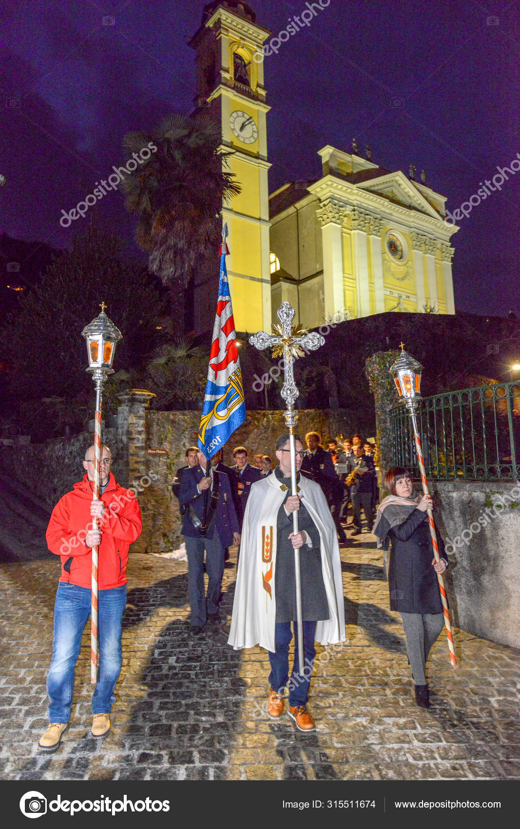 Catholic procession at Agno in Switzerland — Stock Editorial Photo ...