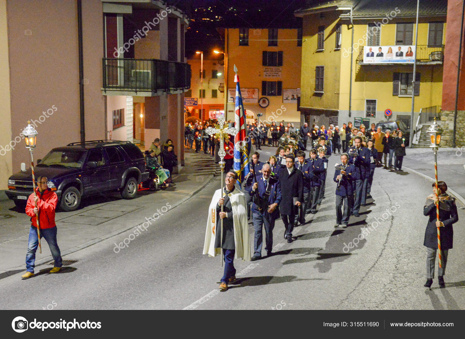 Catholic procession at Agno in Switzerland — Stock Editorial Photo ...