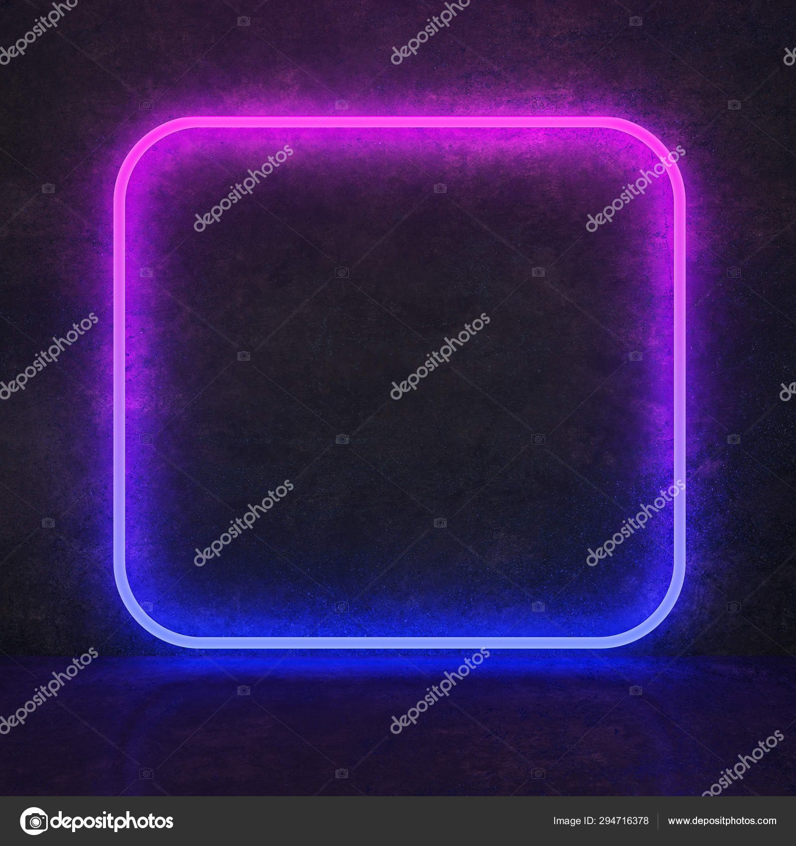 Neon square with rounded corners on black wall — Stock Photo © petrovv ...