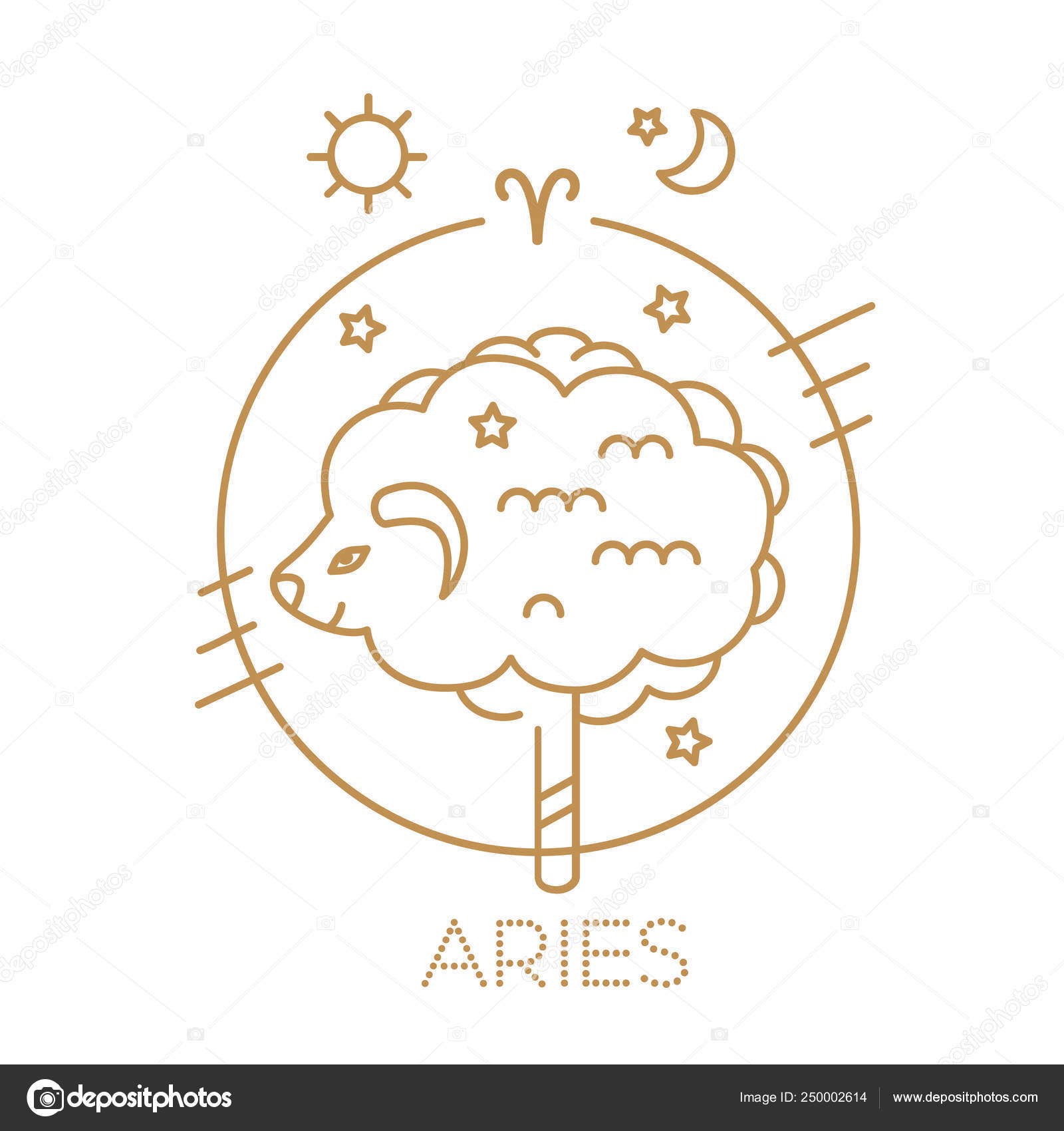 Aries Vector Sign Zodiac Circles Golden Color White Background Logo ...