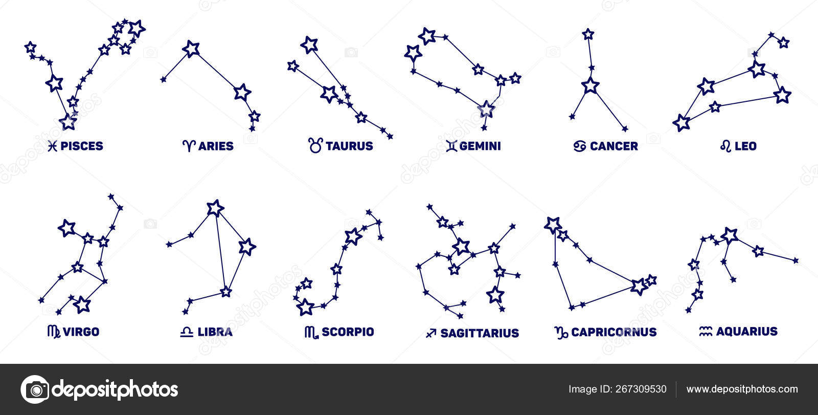 Vector Set Zodiac Signs Stars Constellations Blue Color White ...