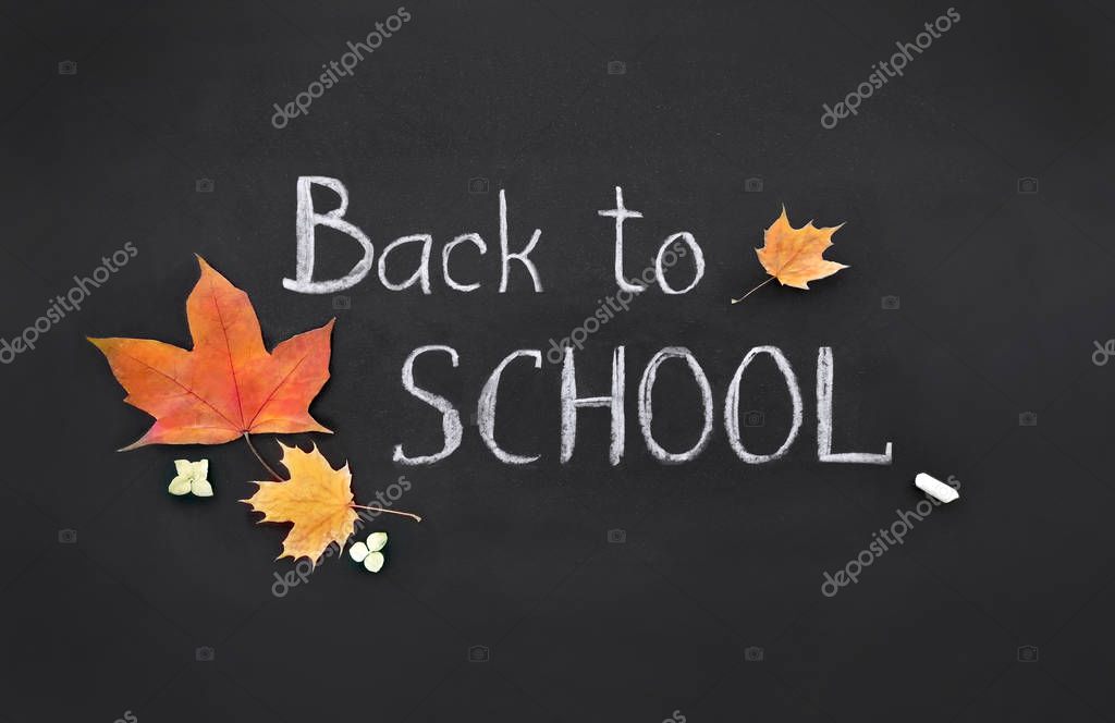 De vuelta a la escuela, plantilla, escrito a mano en tiza, texto en una ...