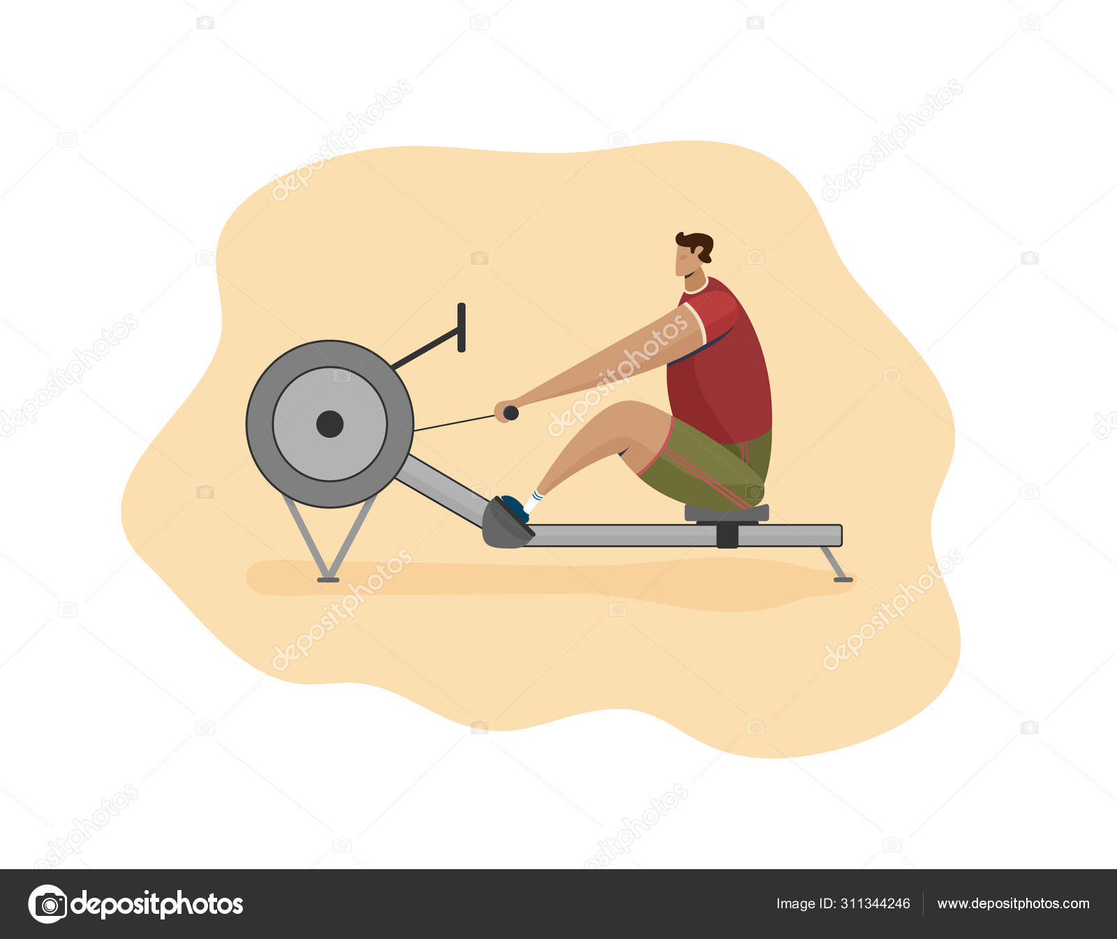 Character man rower on rowing machine flat illustration Stock Vector ...