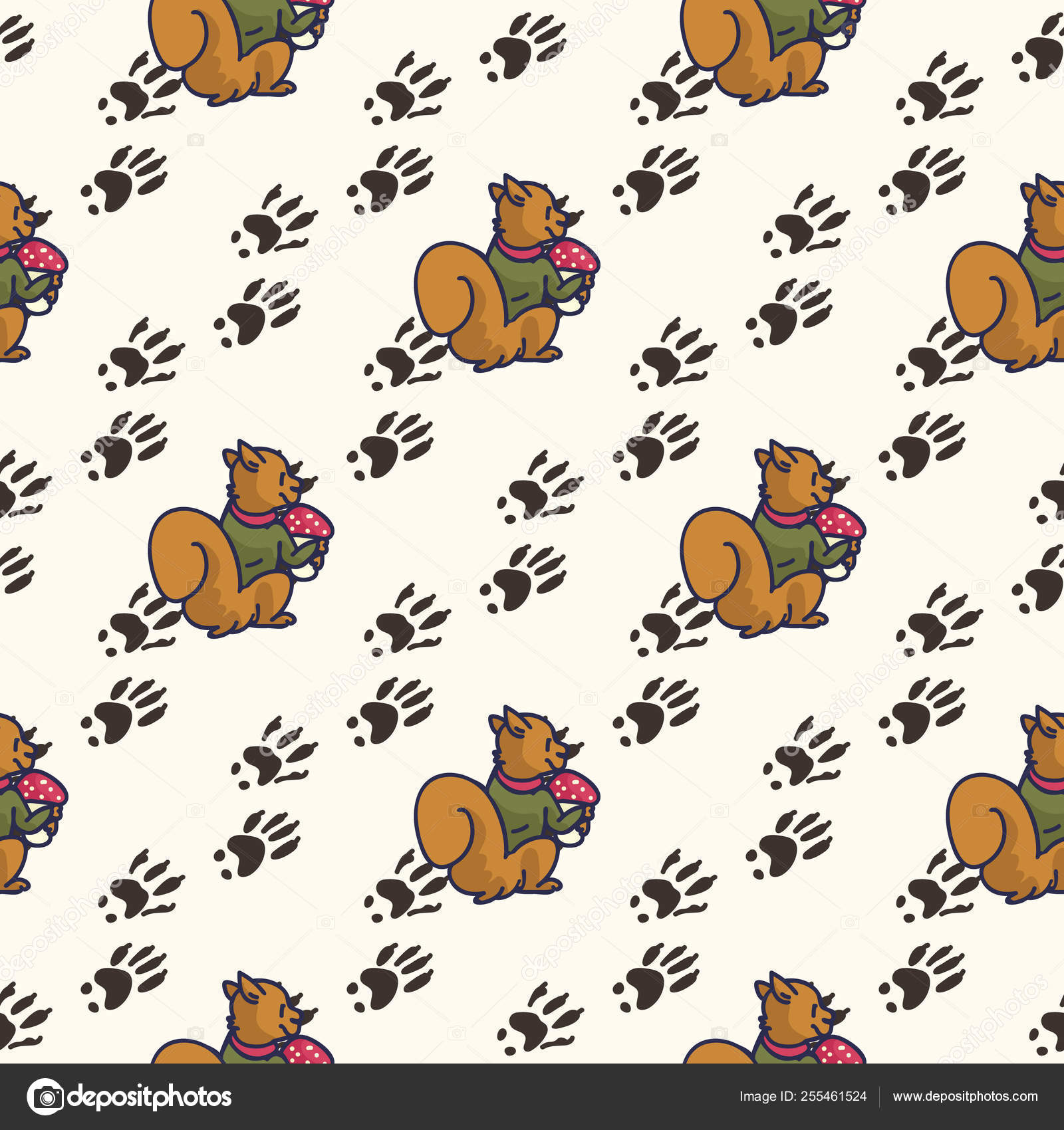 Kartun tupai lucu, pola vektor mulus. Ubin penggadaian hutan . Vektor ...