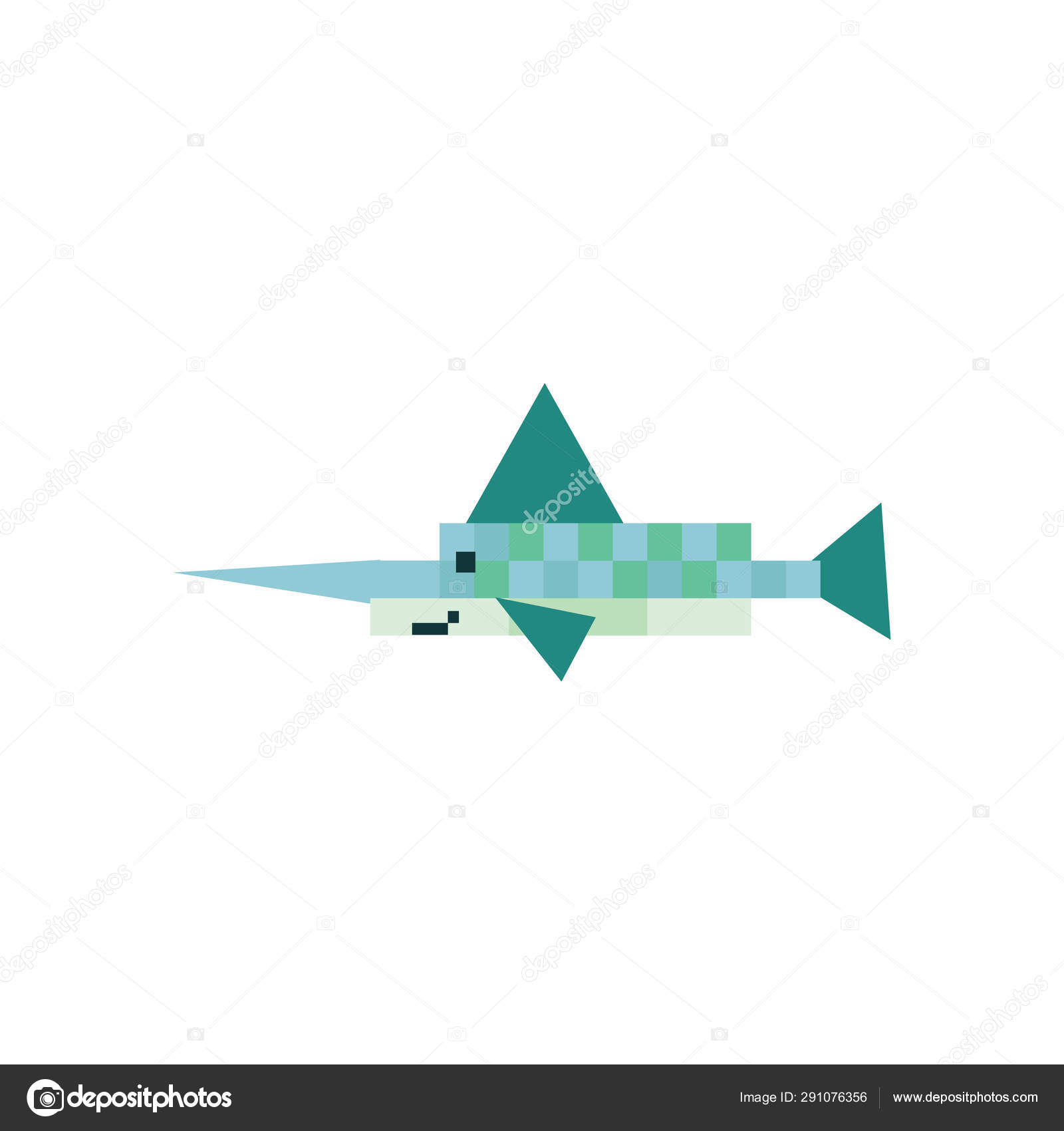 Cute Neo Mint Green Bit Swordfish Vector Illustration Sealife Pixel ...
