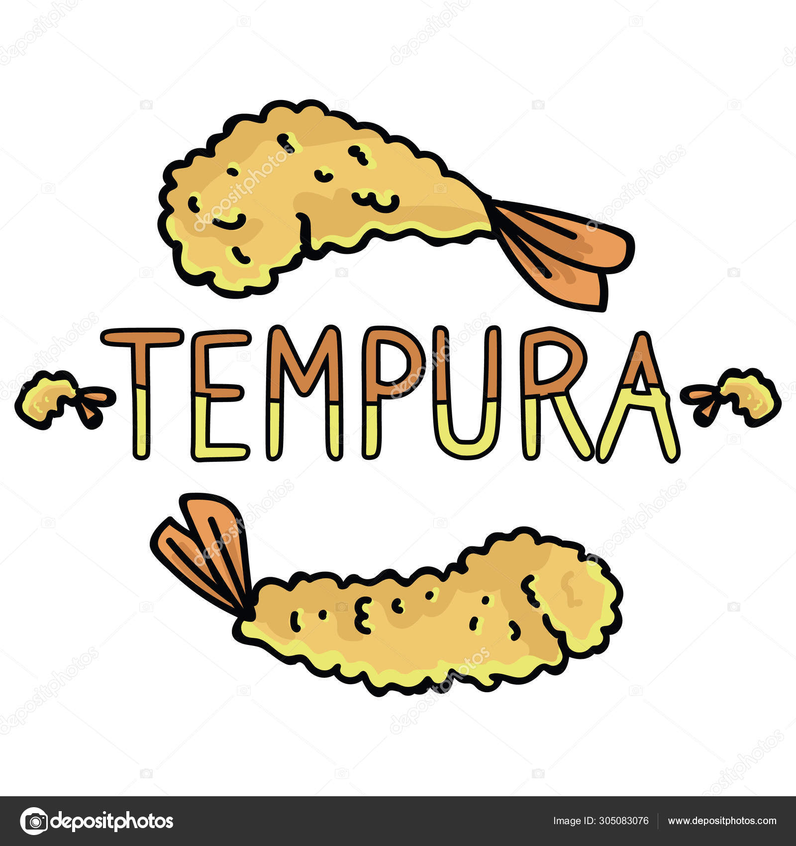 Cute prawn tempura typography. Hand drawn japanese snack food clipart ...