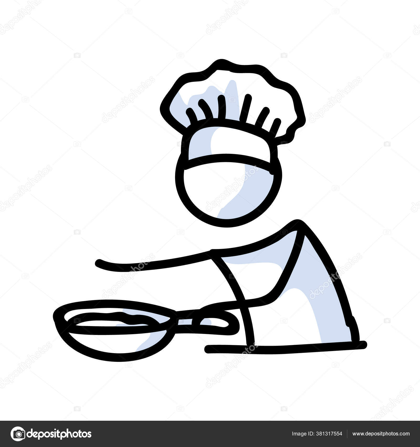 Lindo cocinero figura palo cocinar con la sartén icono lineal ...
