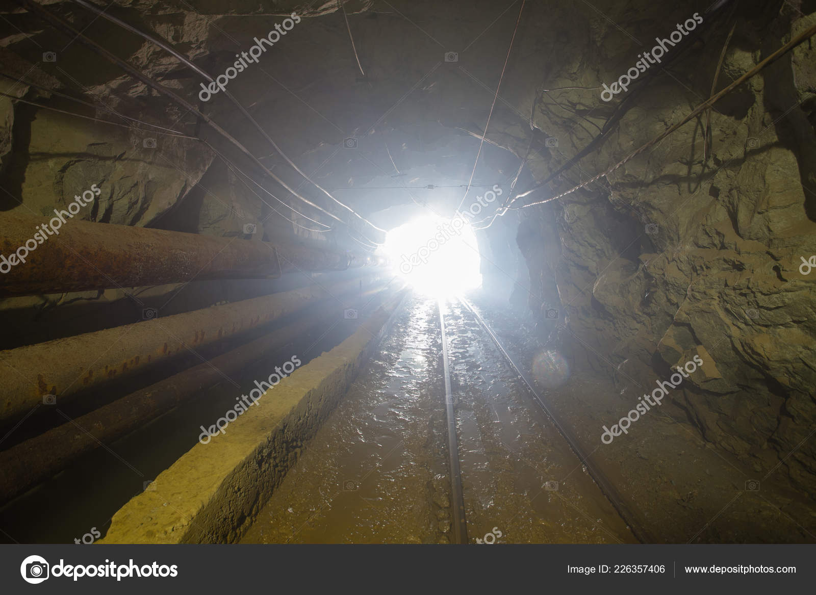 Gold Mine Ore Shaft Tunnel Drift Underground Rails Stock Photo by ...