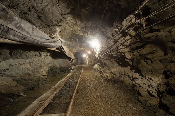 Gold Mine Ore Shaft Tunnel Drift Underground Rails Stock Photo by ...