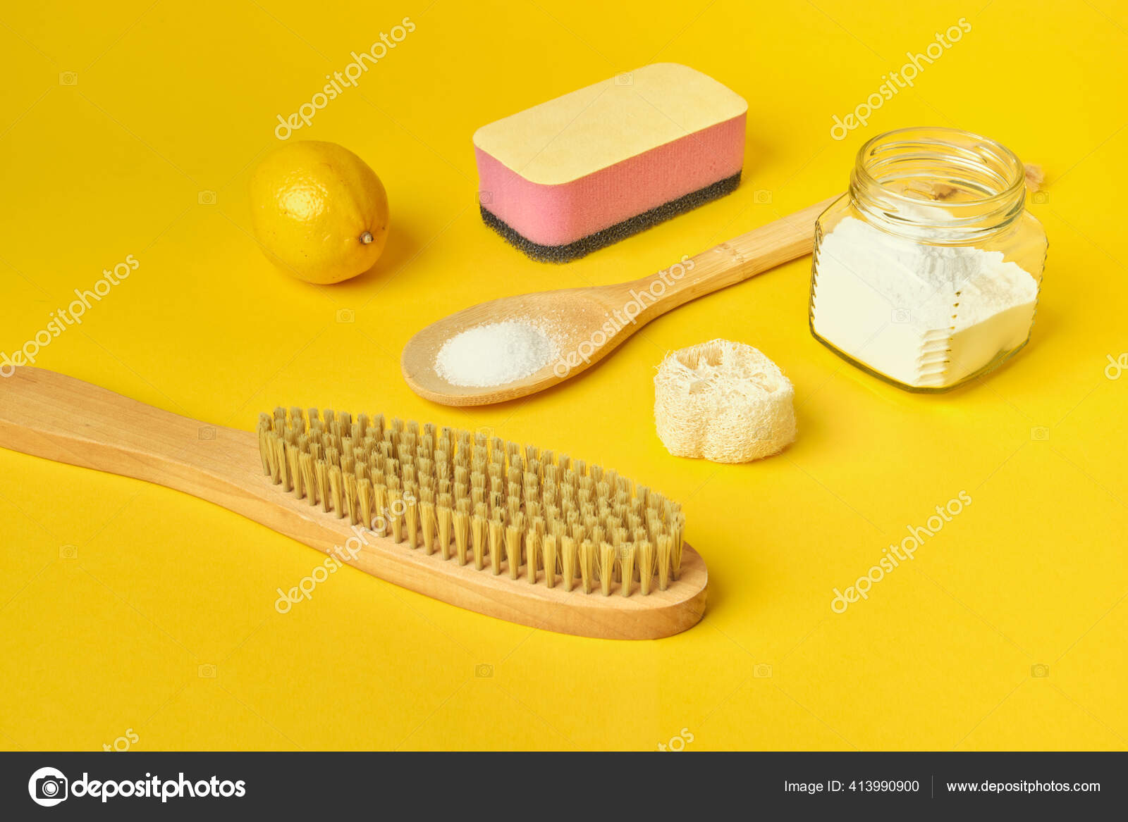 Limpiador Residuos Cero Concepto Lata Refresco Cepillo Madera Limón ...