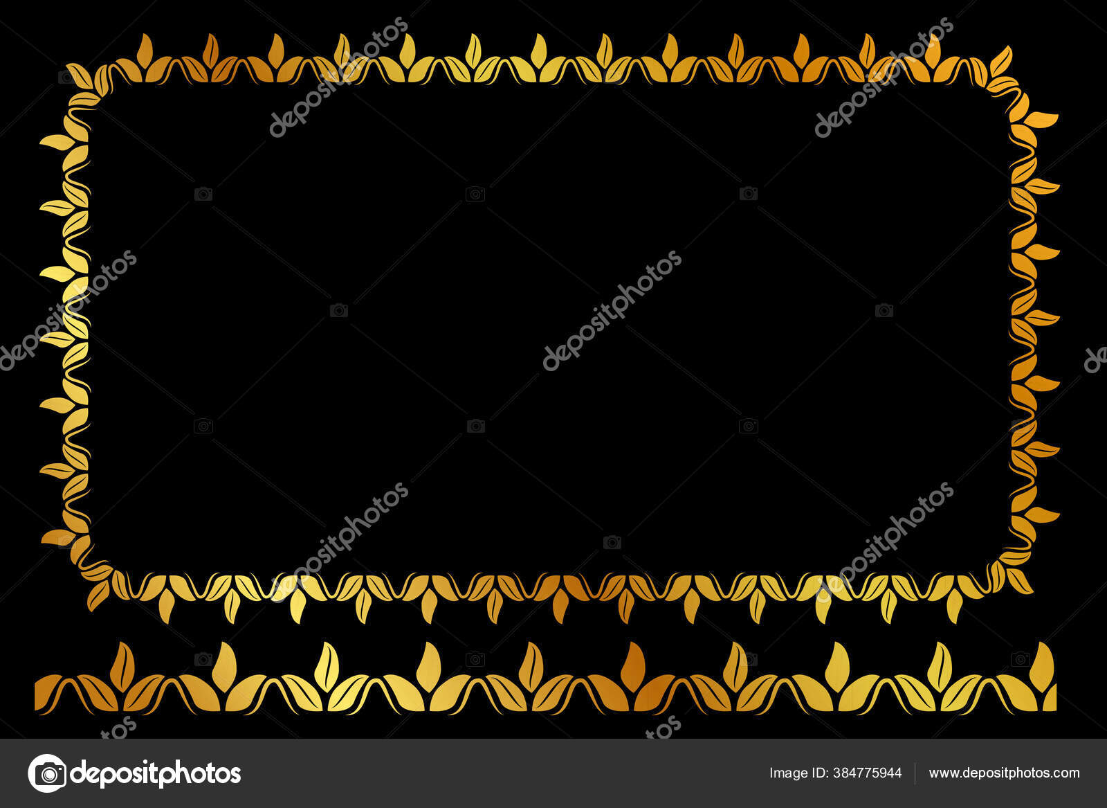 Vector Golden Rectangle Floral Frame Black Background Stock Vector by ...