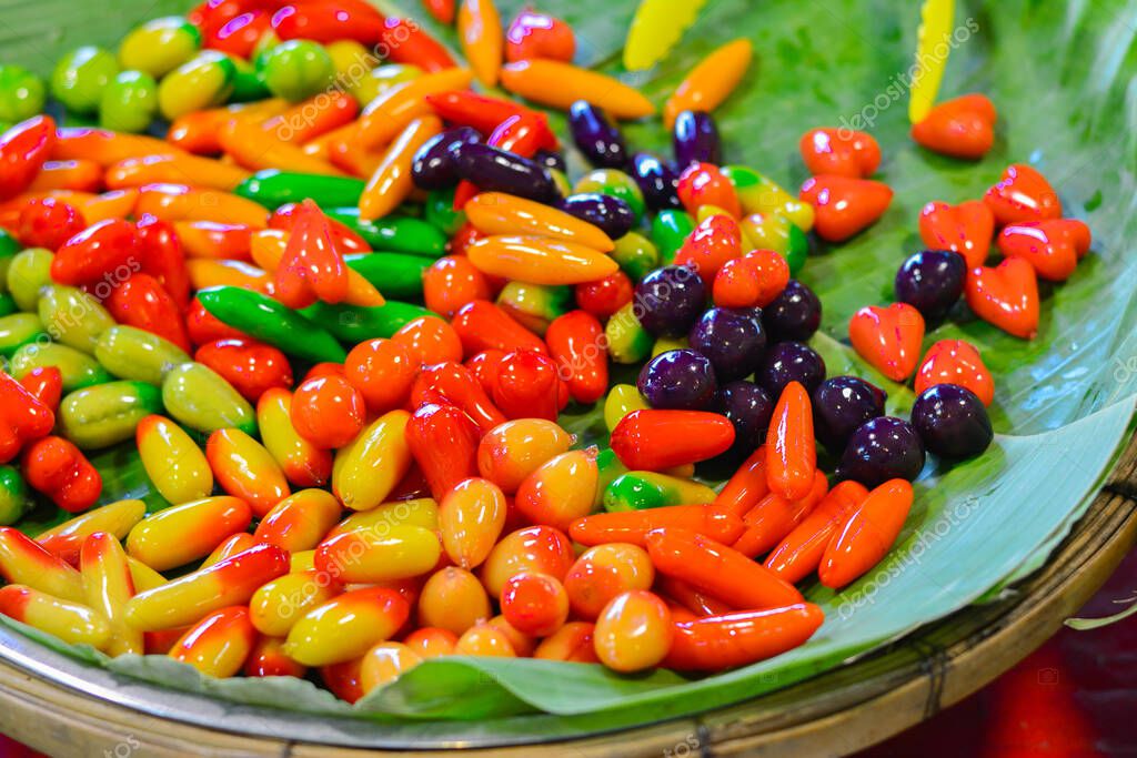 (Look Chup) hecho de pasta de frijoles mungo, leche de coco, azúcar y ...