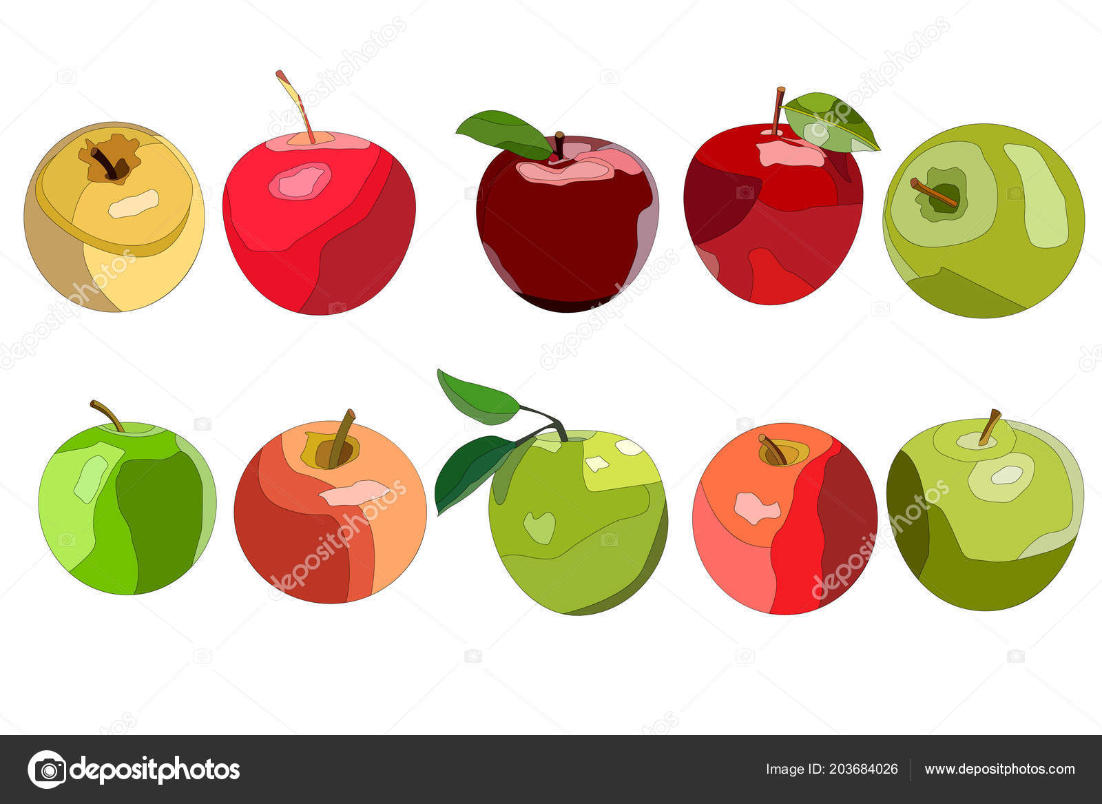 Set Ten Apples Different Colors Shapes Stock Vector Image by ©Vachekin92@gmail.com #203684026