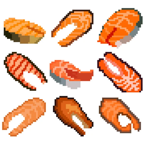 Set Nine Food Items Made Pixels Fried Eggs Bread Bacon Stock Vector by ...