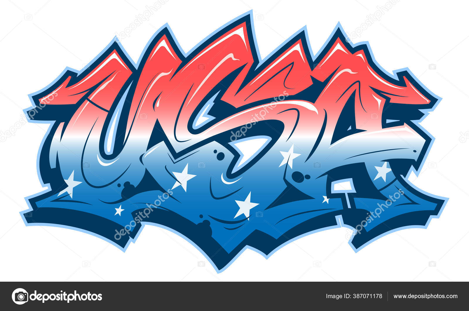 Usa Lettering Readable Graffiti Style Red White Blue Colors Vector ...