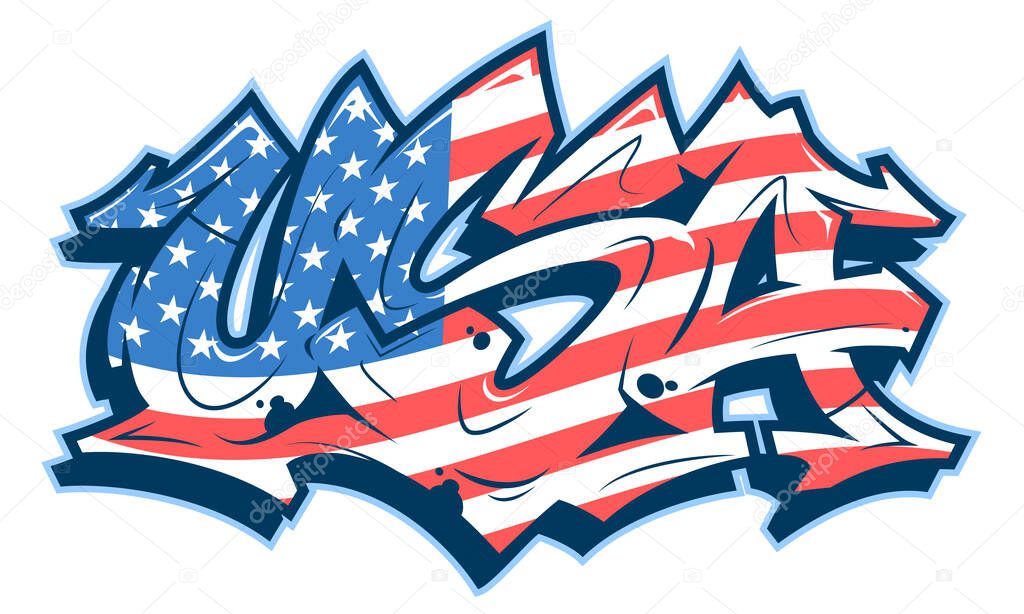 Letras de Estados Unidos en estilo graffiti legible con bandera ...