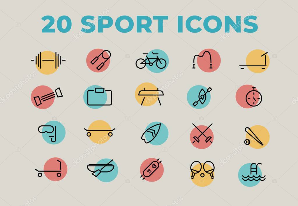 Iconos deportivos en colores modernos. Esbozar elementos web. Aptitud y ...