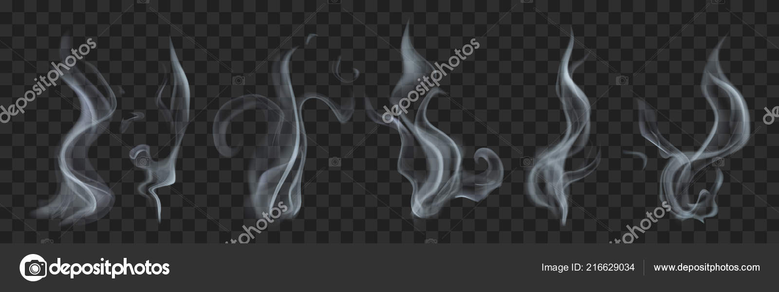 Set Realistic Translucent Smoke Steam Gray Colors Isolated Transparent ...